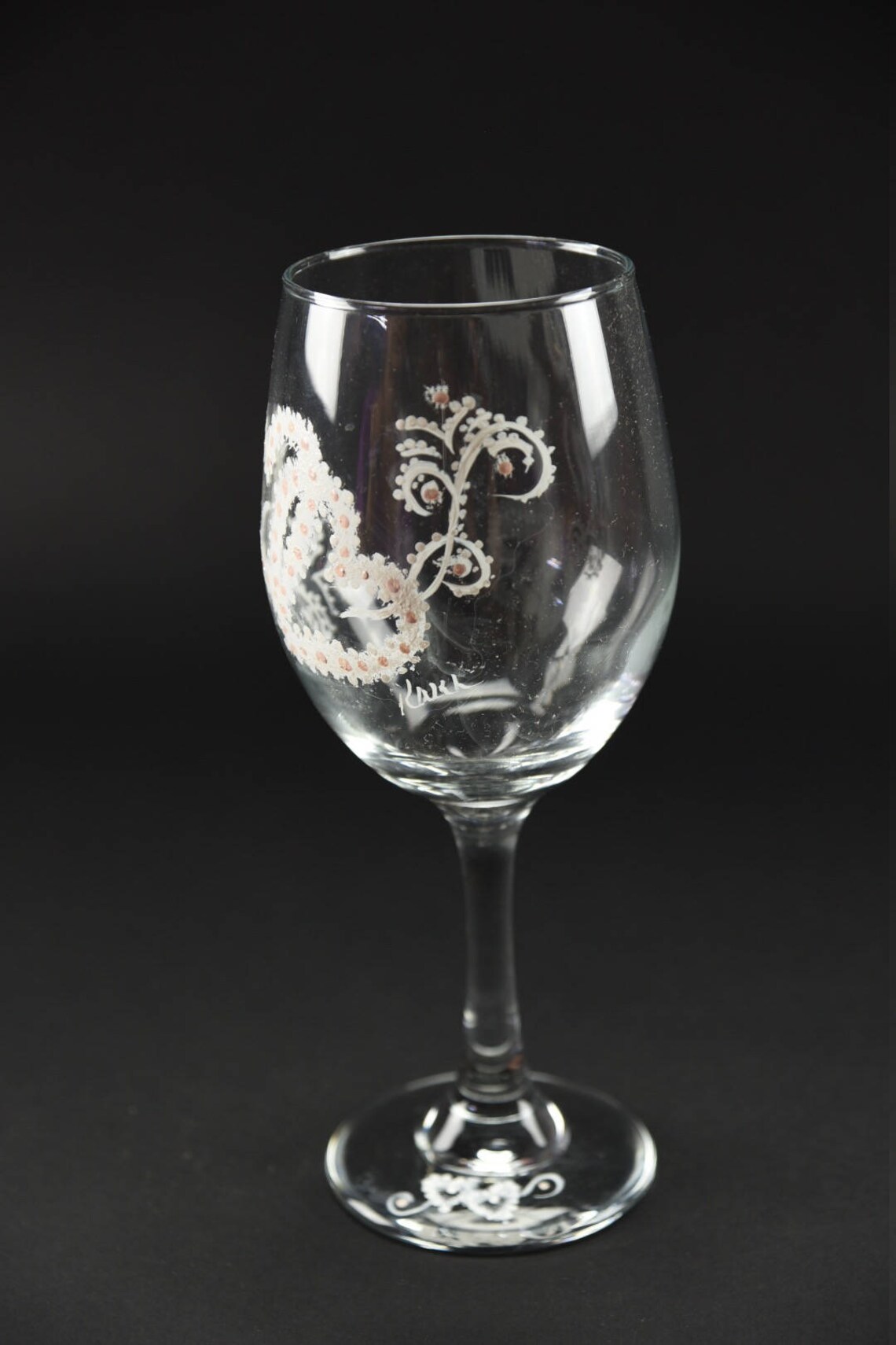 Hand Painted Large Wine Glass / Linked Hearts and Scrolls | Etsy