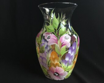 Hand Painted Glass Vase | Etsy