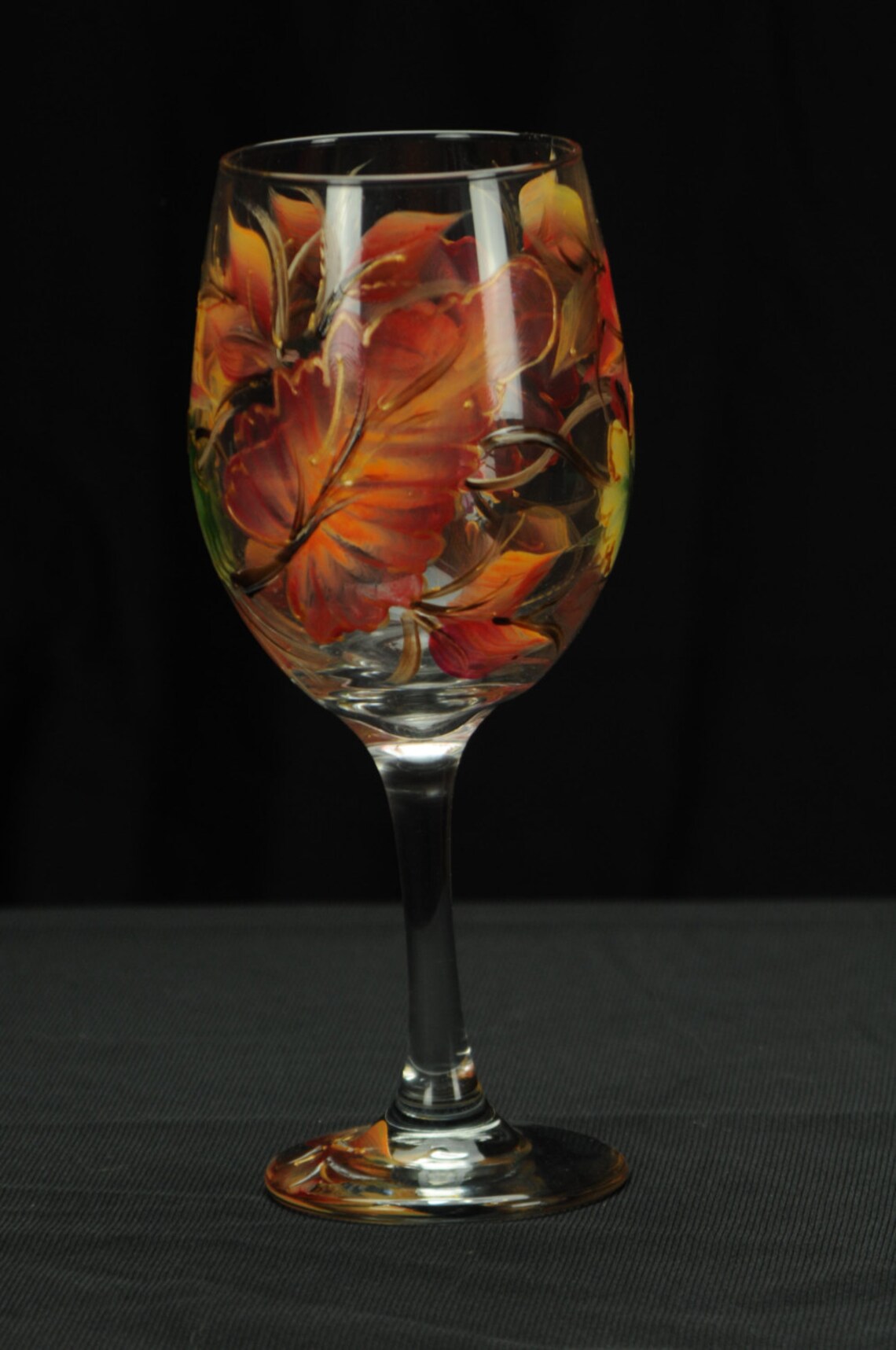 Hand Painted Large 20oz Single Wine Glass / Colorful Fall Leaves on ...