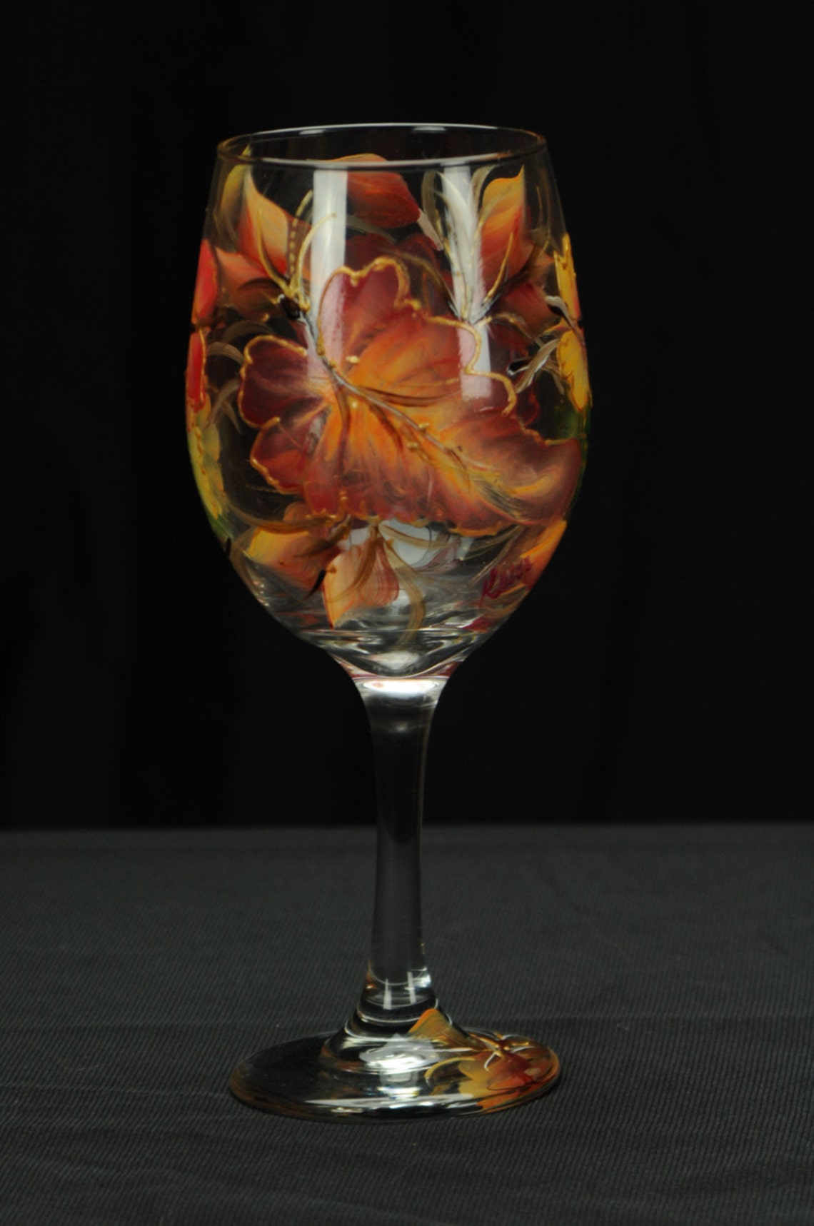 Hand Painted Large 20oz Single Wine Glass / Colorful Fall Leaves on ...