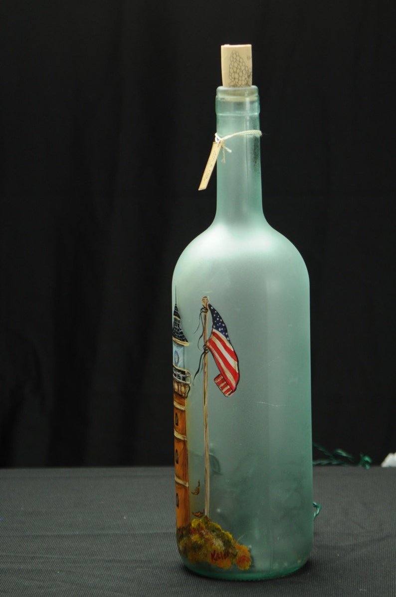 1.5 Ltr. Hand Painted Lighted Wine Bottle/lamp/ Lighthouse in Fall With ...