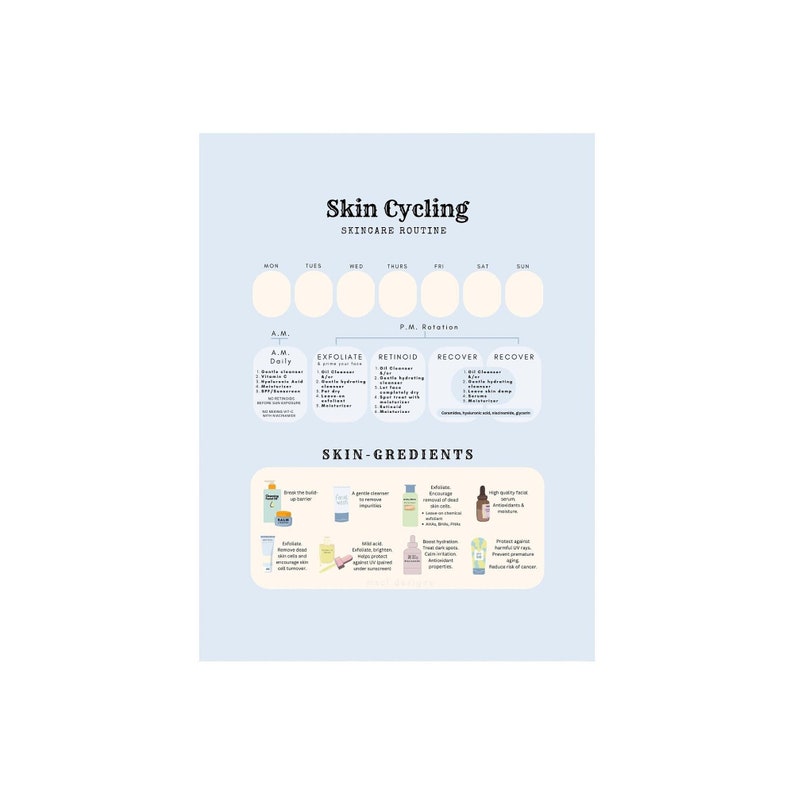 Skin Cycling Calendar, Schedule and Steps, A Cheat Sheet for Healthy ...