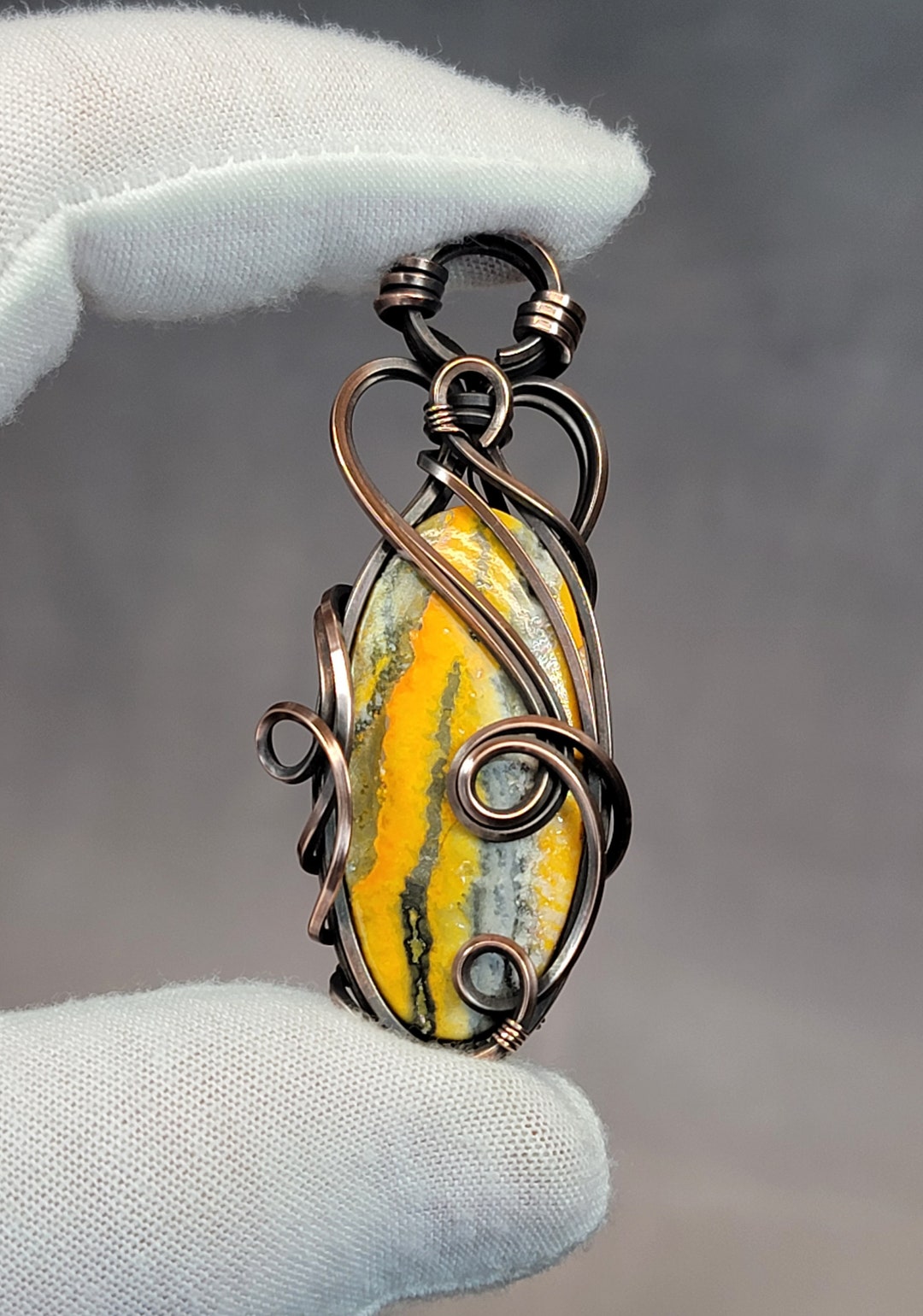 Bumblebee Jasper Necklace 'tyet' Wire Wrap Pendant Copper Jewelry - Etsy