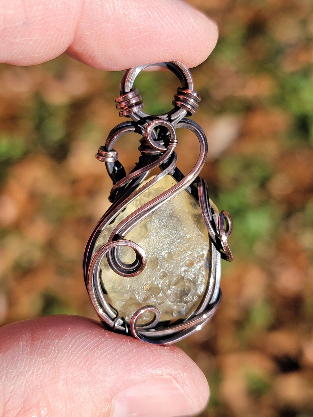 Raw Libyan Desert Glass Necklace – Wire Wrapped Pendant – Copper ...