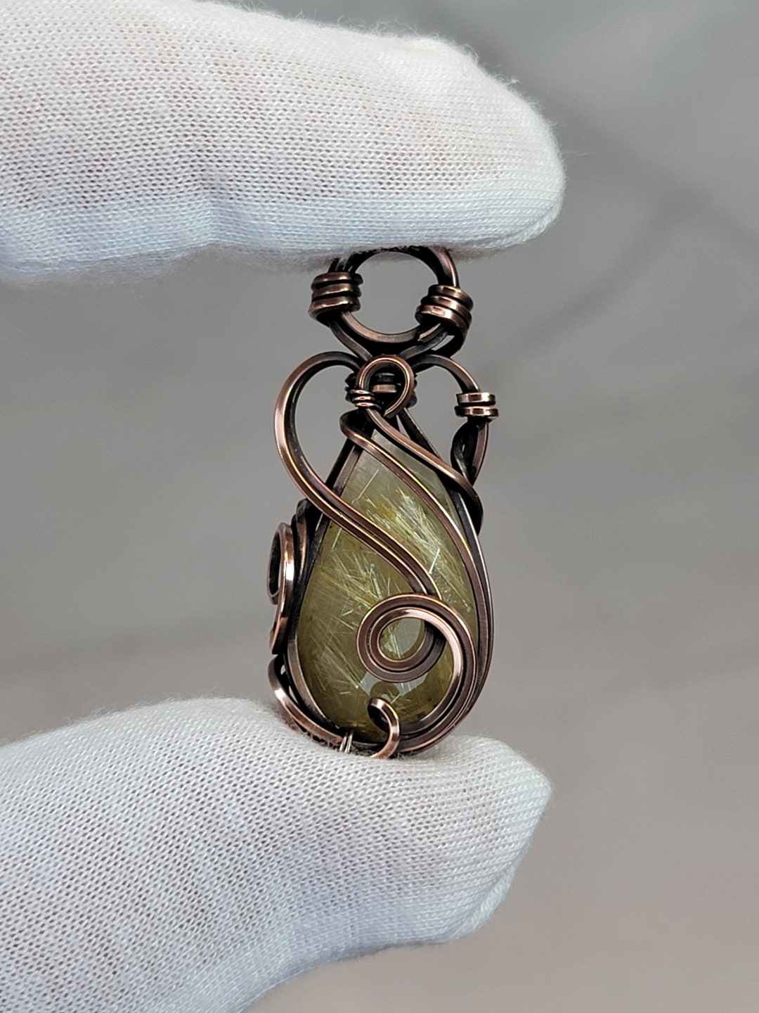 Faceted Rutile Quartz Necklace | Tyet Wire Wrap Pendant | Oxidized ...