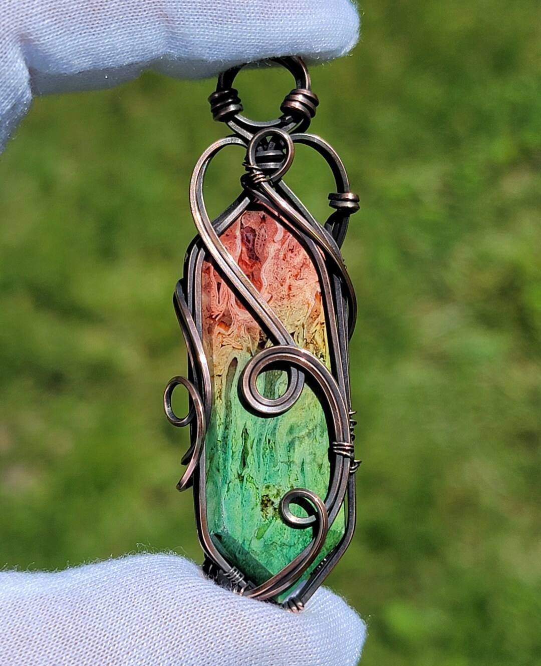 Rainbow Palm Root Necklace 'tyet' Wire Wrap Pendant Oxidized Copper ...