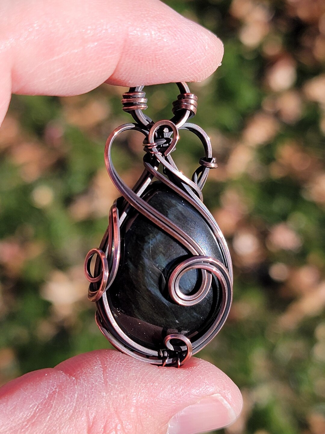 Rainbow Obsidian - 'tyet' - Wire Wrap Pendant - Oxidized Copper - Etsy