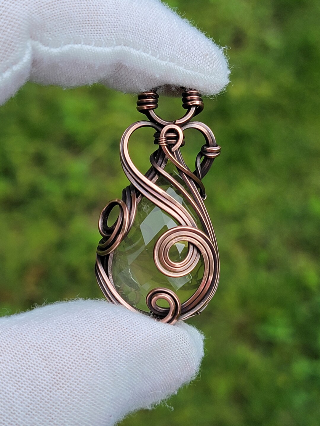 Lemon Quartz Necklace 'tyet' Wire Wrap Pendant Oxidized Copper Jewelry ...