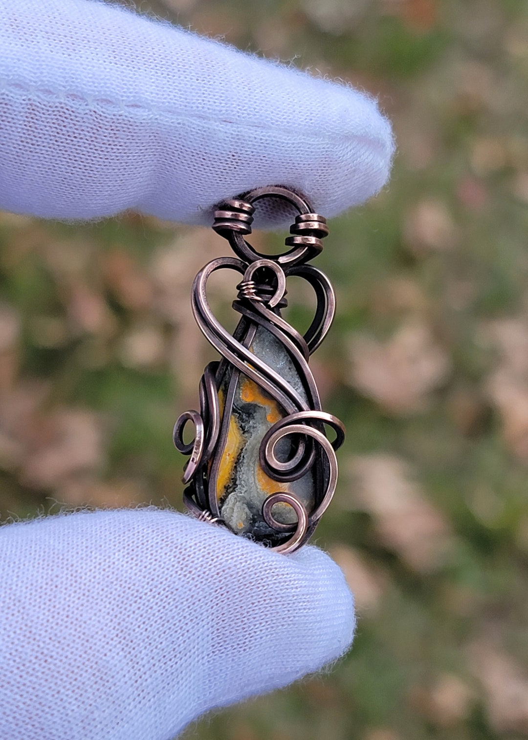 Bumblebee Jasper Necklace 'tyet' Wire Wrap Pendant Copper Jewelry - Etsy