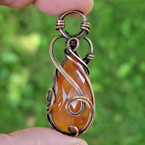 Faceted Carnelian Necklace 'tyet' Wire Wrap Pendant Oxidized Copper ...