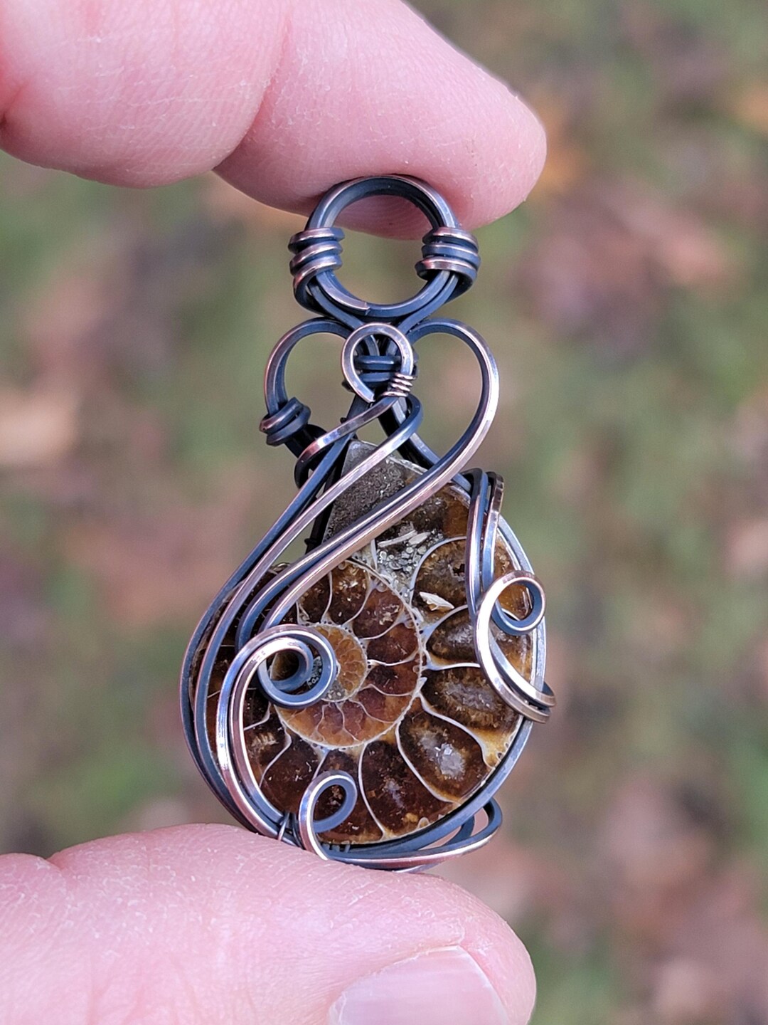 Polished Ammonite Fossil Necklace Wire Wrap Pendant Copper Jewelry - Etsy