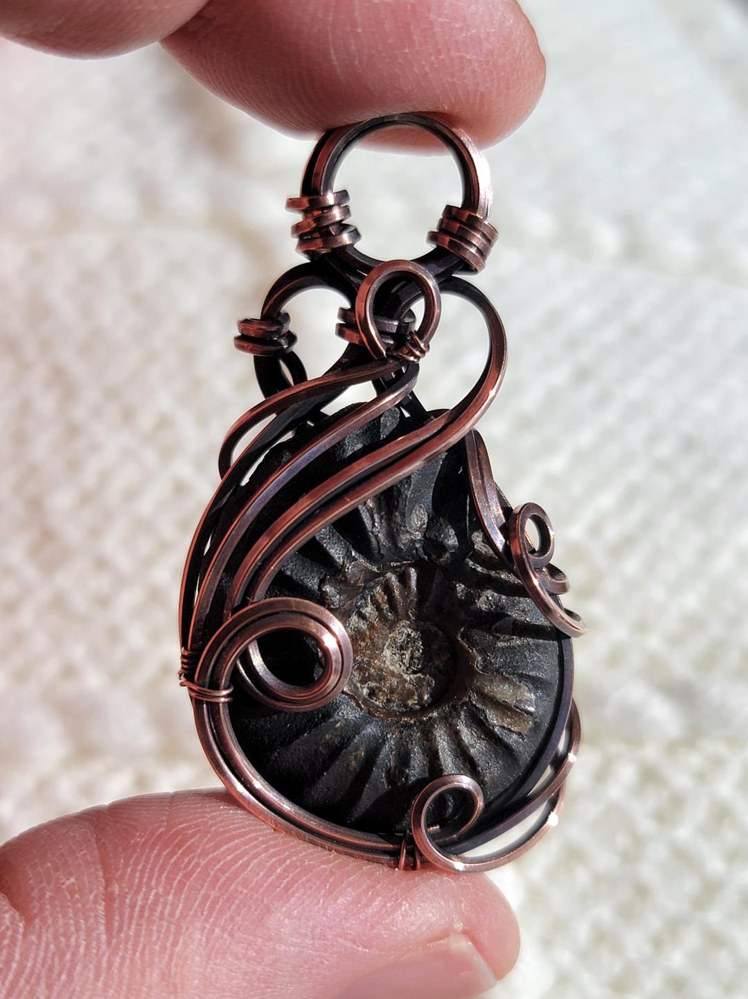 Black Ammonite Fossil Necklace - 'tyet' - Wire Wrap Pendant - Jewelry ...