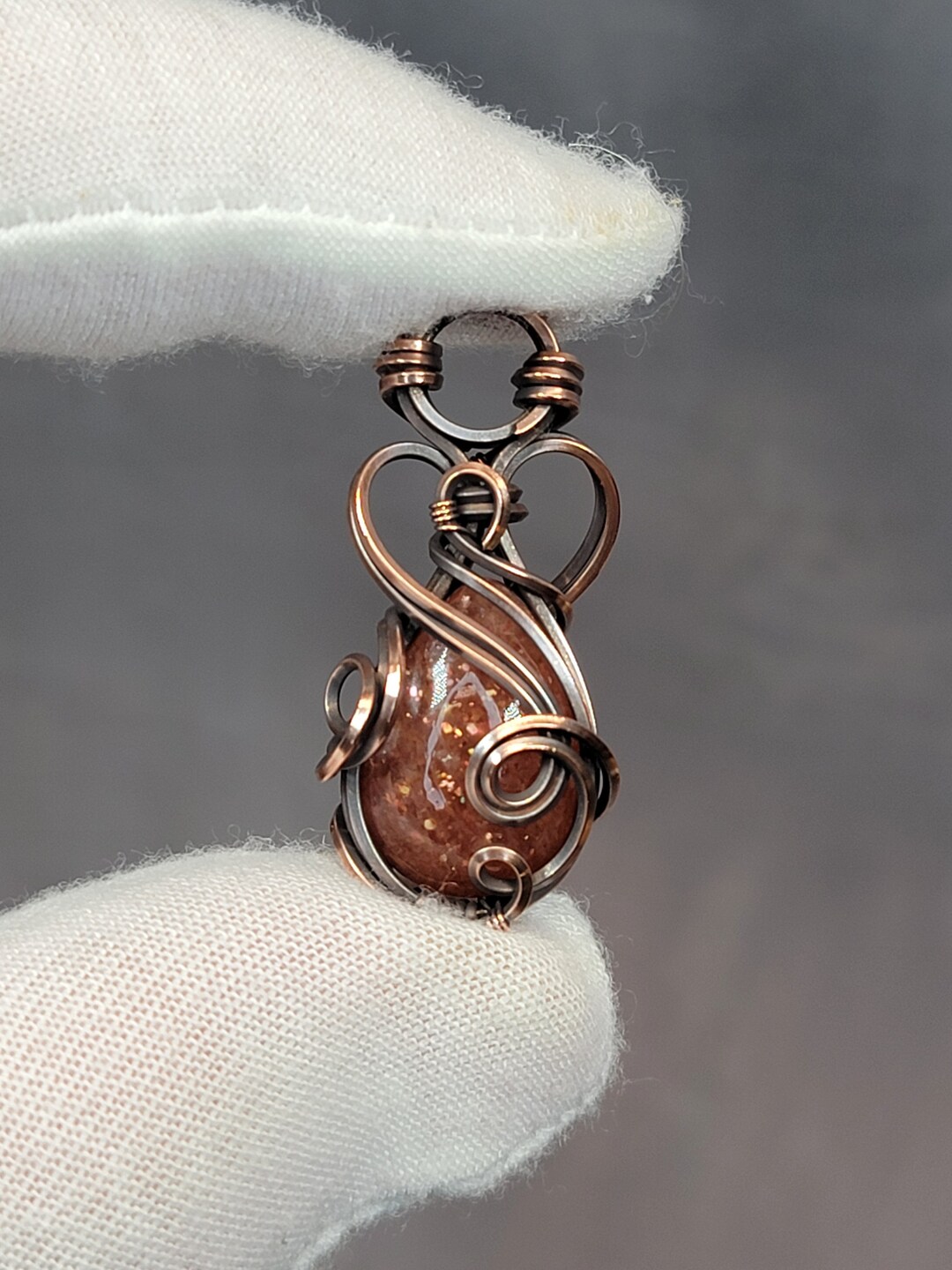 Confetti Sunstone 'tyet' Pendant Wire Wrap Oxidized Copper - Etsy