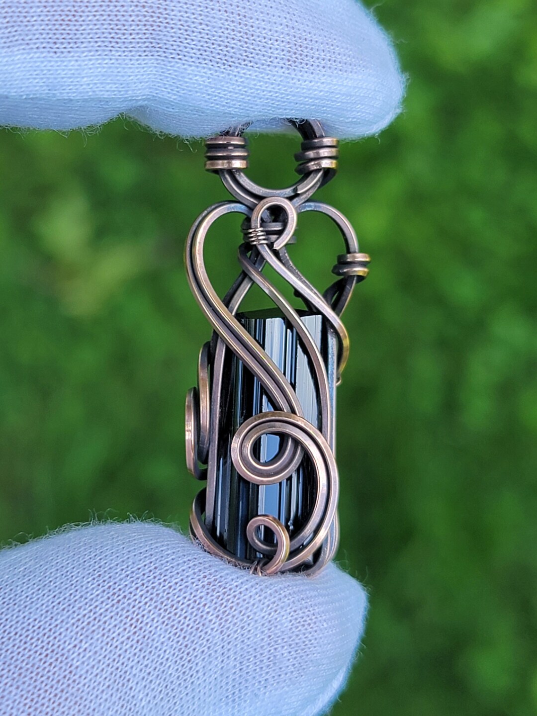 Raw Black Tourmaline Necklace 'tyet' Wire Wrap Pendant Oxidized Copper ...