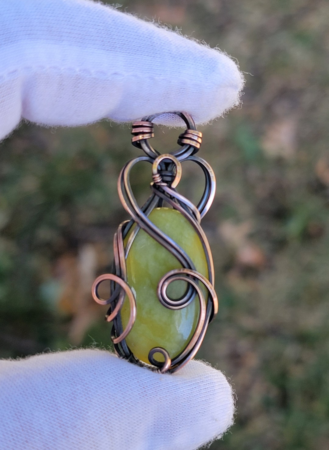 Green Serpentine Necklace 'tyet' Wire Wrap Pendant Copper Jewelry - Etsy