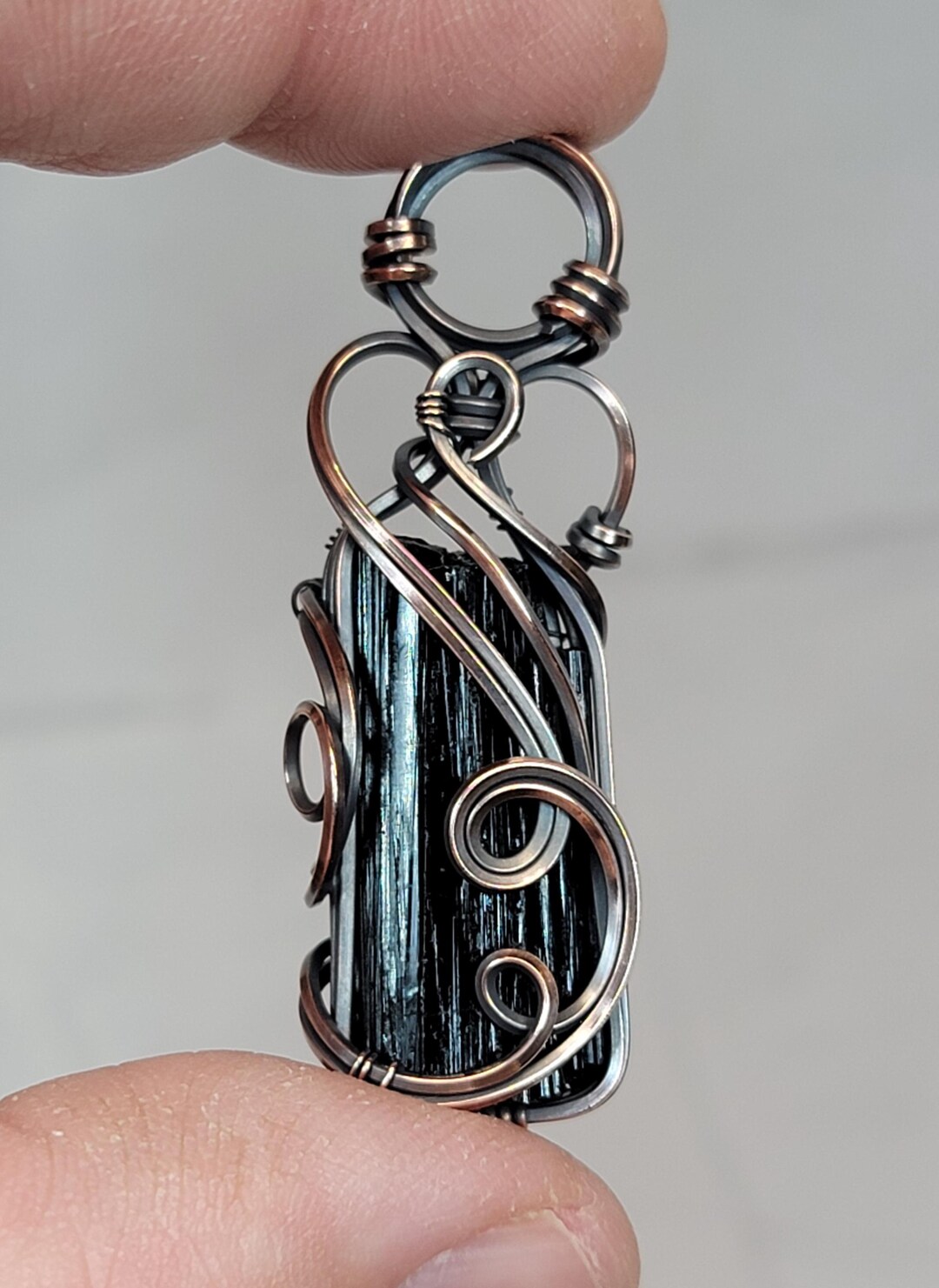 Black Tourmaline Necklace Wire Wrap Pendant Copper Jewelry Tyet Style ...