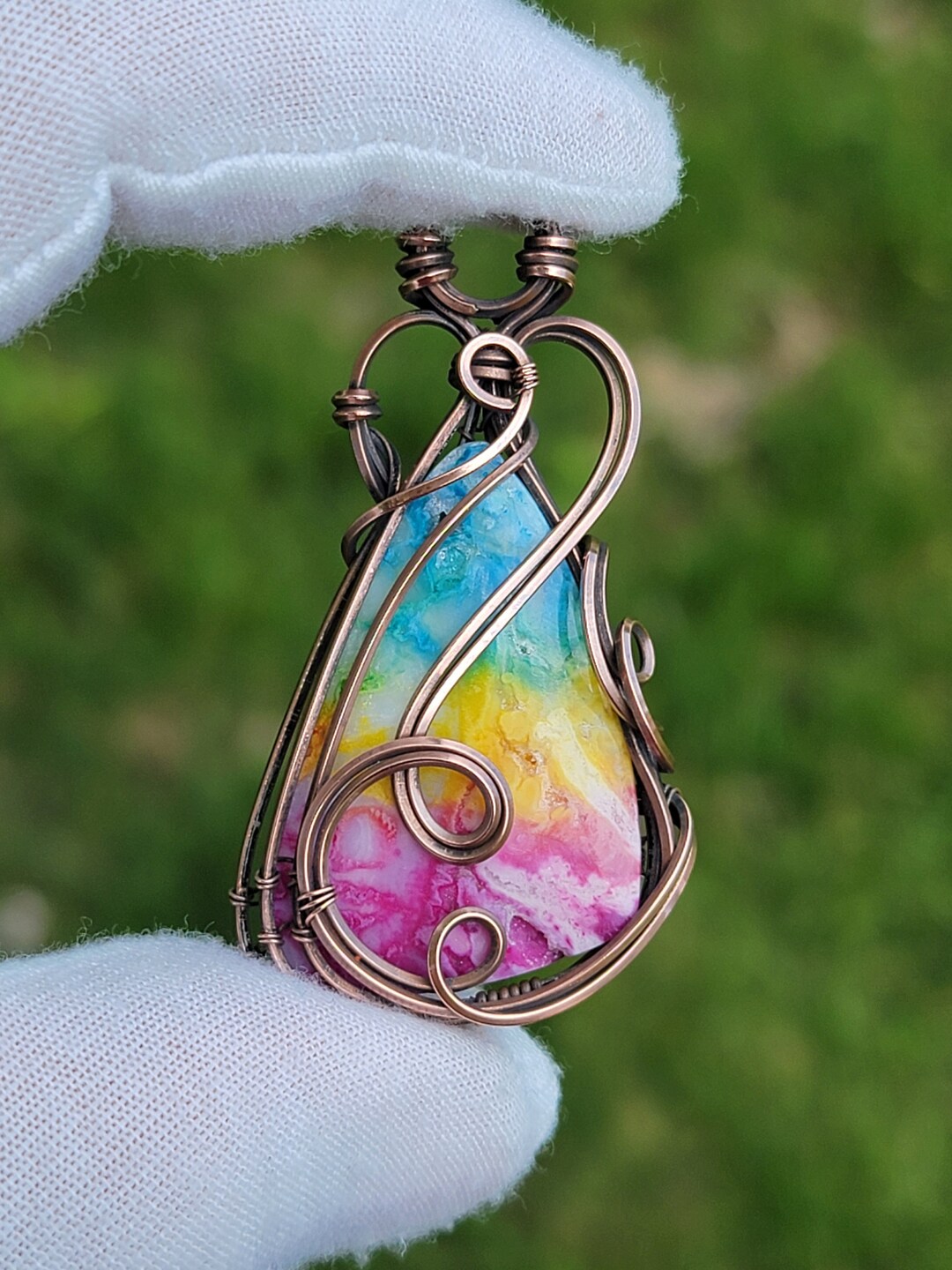 Dyed Quartz Rainbow Necklace 'tyet' Wire Wrap Pendant Copper Jewelry - Etsy