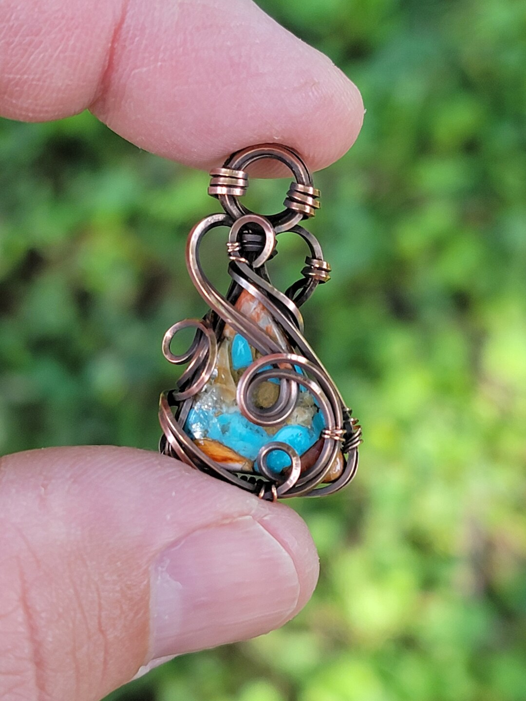 Spiny Oyster Turquoise Necklace 'tyet' Wire Wrap Mini Pendant Jewelry ...