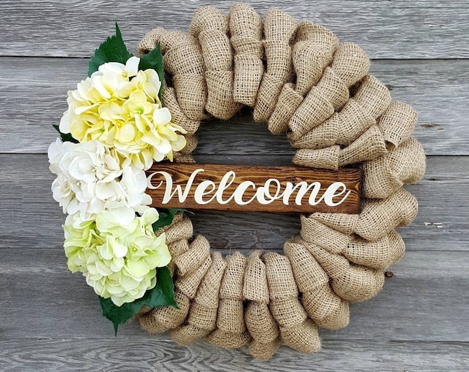 Burlap Spring Wreath Summer Wreath Floral Wreath Hydrangea - Etsy