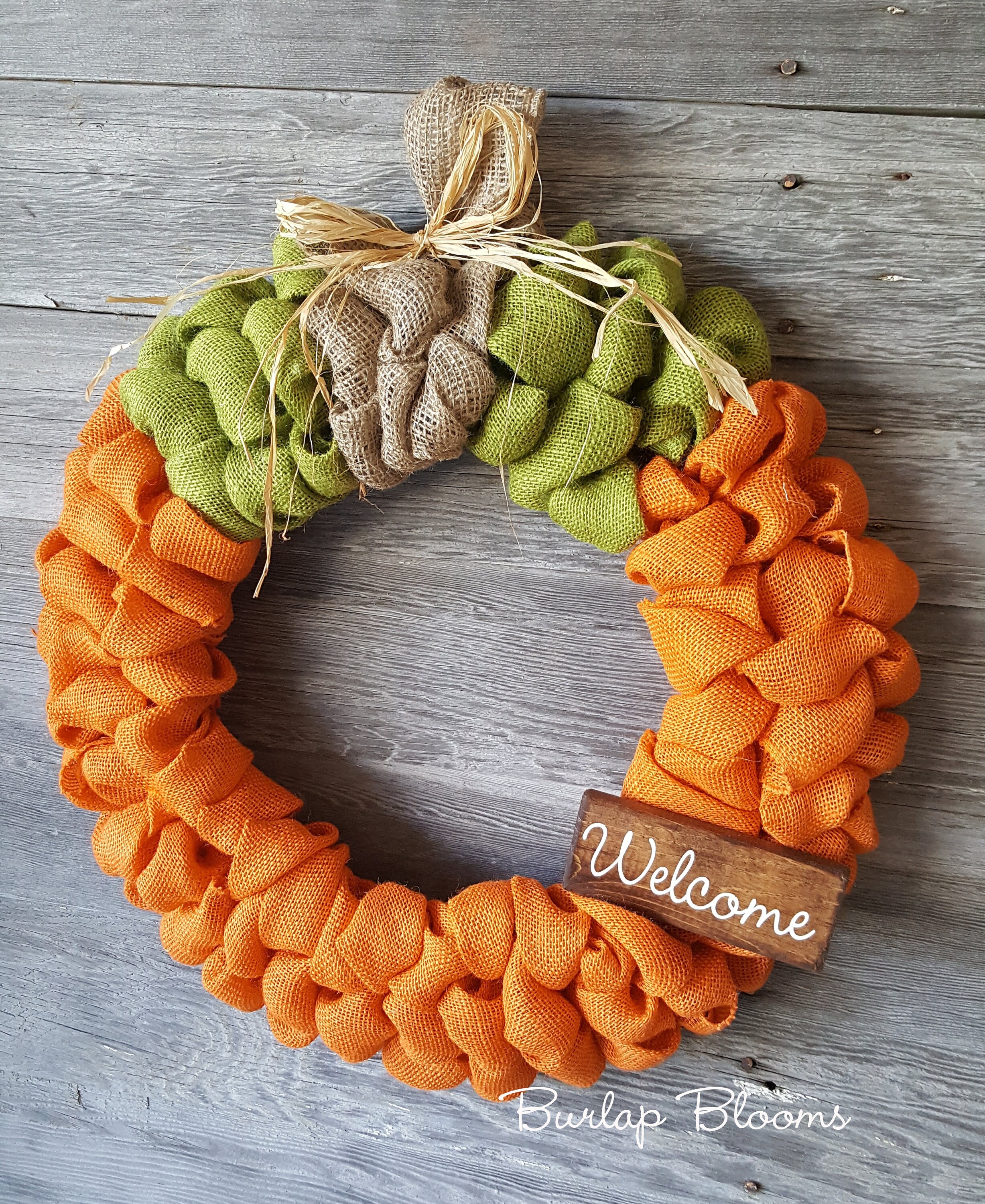 Orange Burlap Pumpkin Wreath, Fall Wreath, Pumpkin Wreath, Fall Decor ...