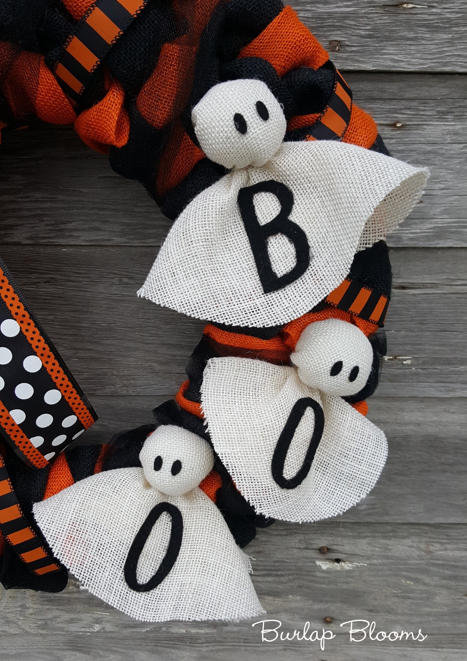 Burlap Halloween Wreath, Ghost Wreath, BOO Wreath, Fall Wreath, Autumn ...