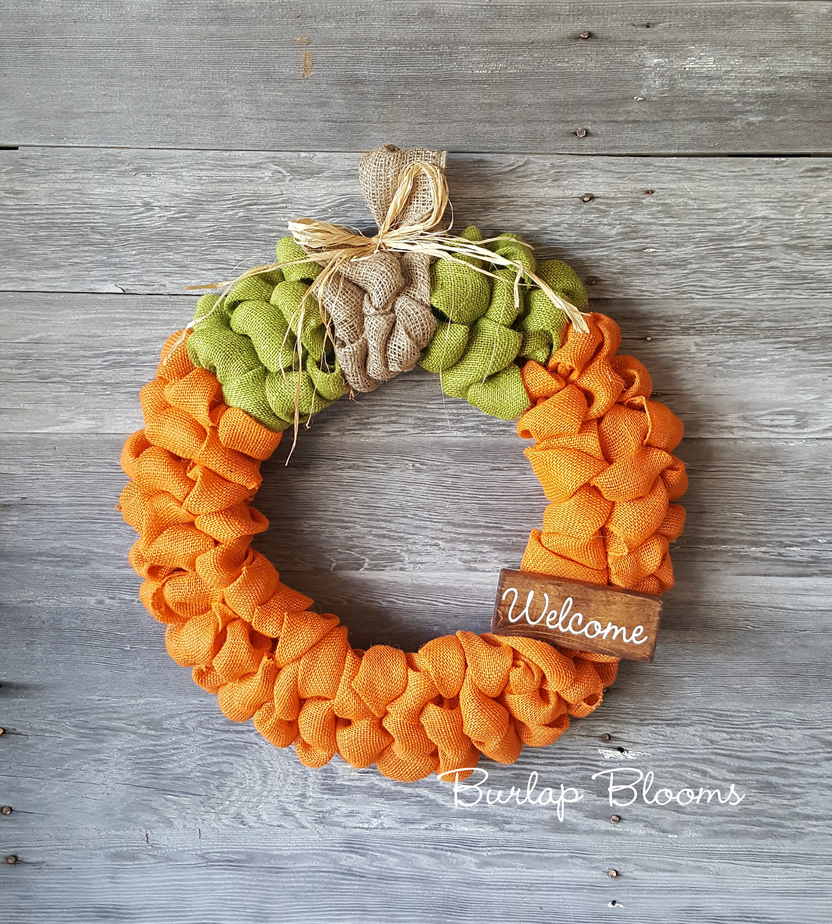 Orange Burlap Pumpkin Wreath, Fall Wreath, Pumpkin Wreath, Fall Decor ...