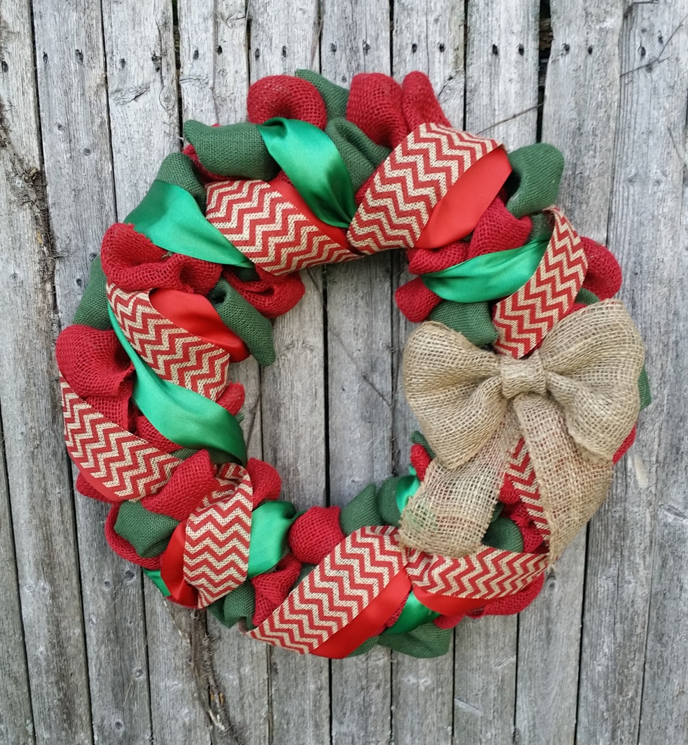 Red and Green Burlap Christmas Wreath Holiday Wreath Burlap | Etsy