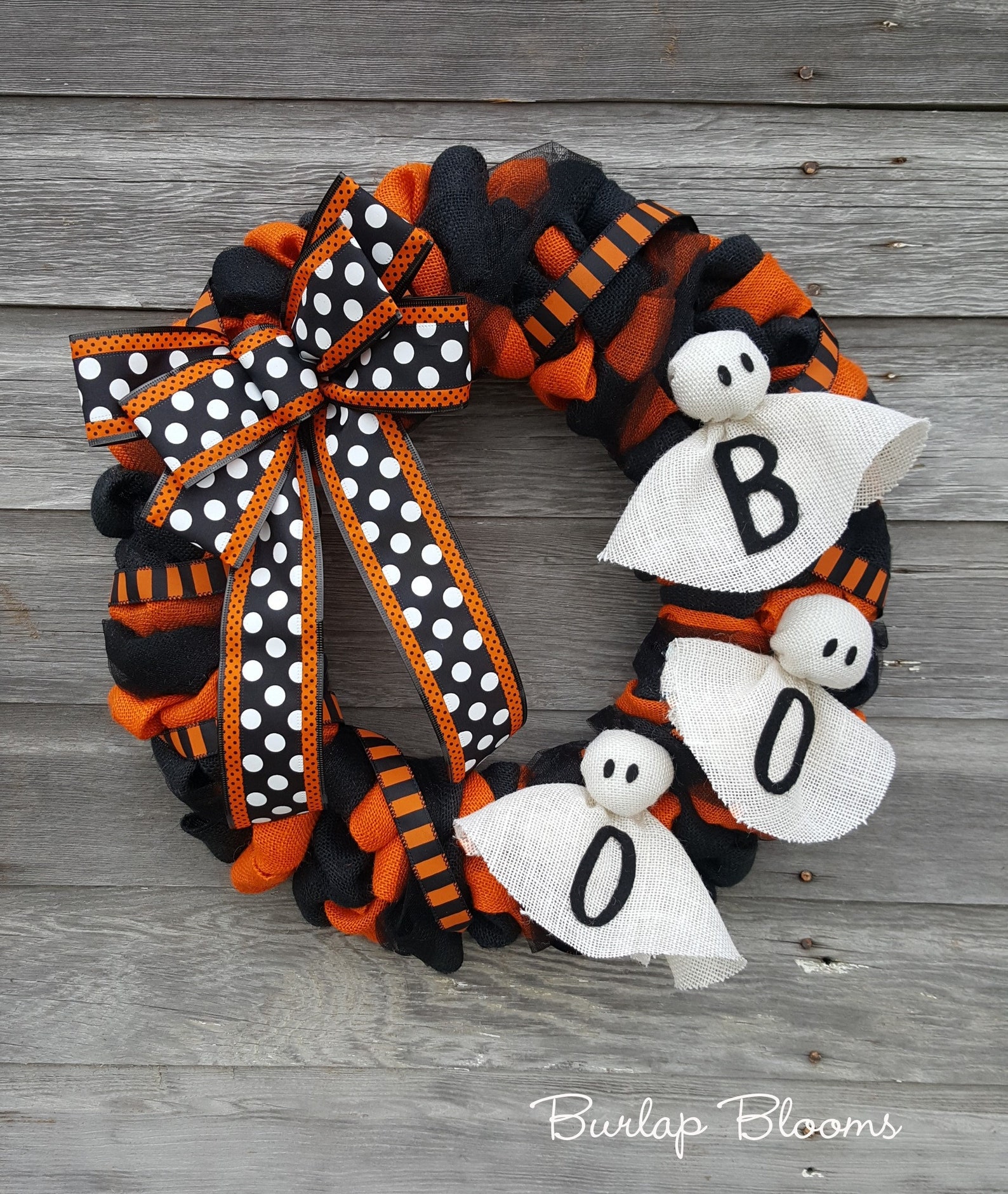 Burlap Halloween Wreath, Ghost Wreath, BOO Wreath, Fall Wreath, Autumn ...