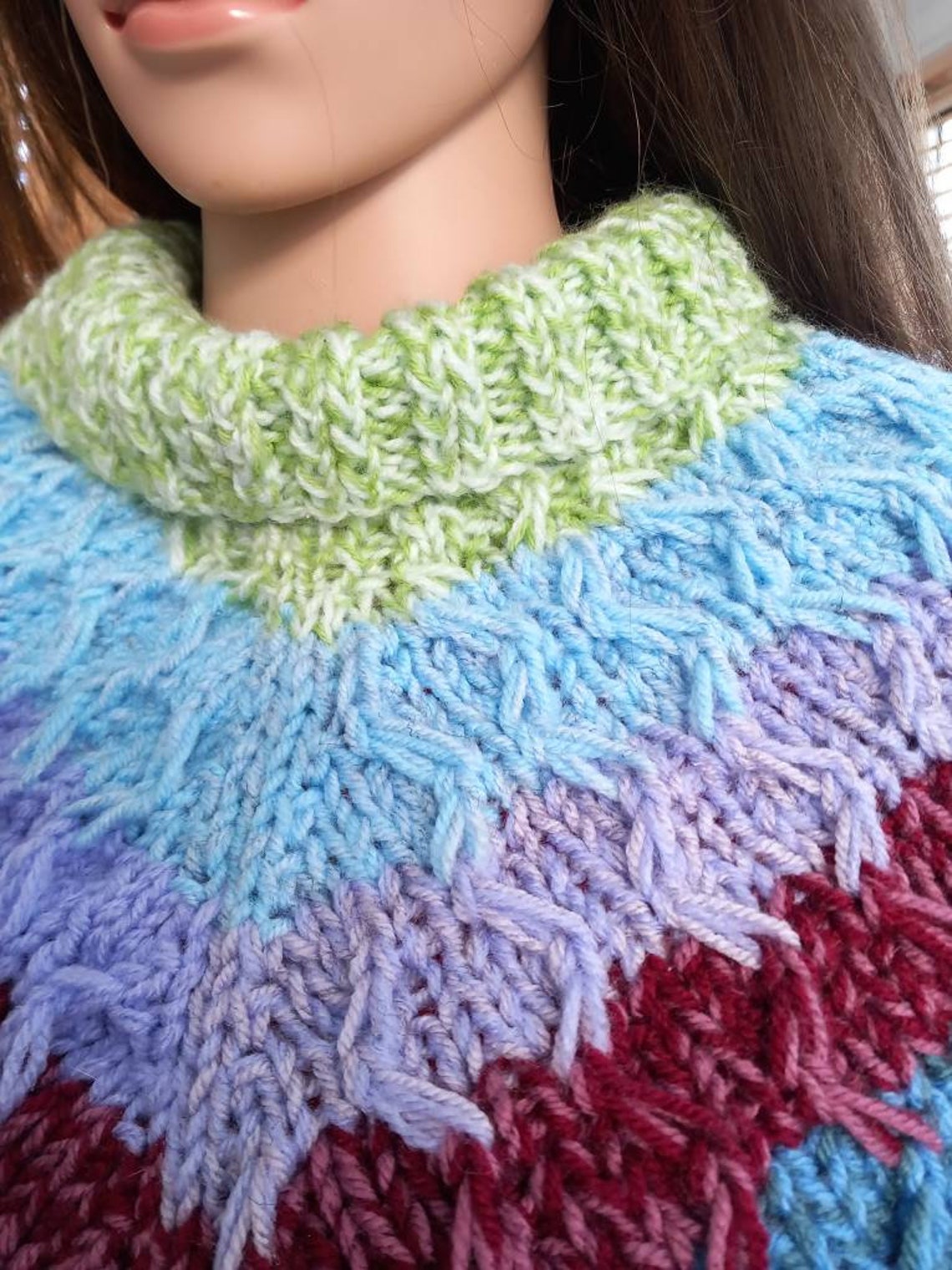 Retro Style Poncho Textured Slip Stitch Pattern in a Rainbow - Etsy