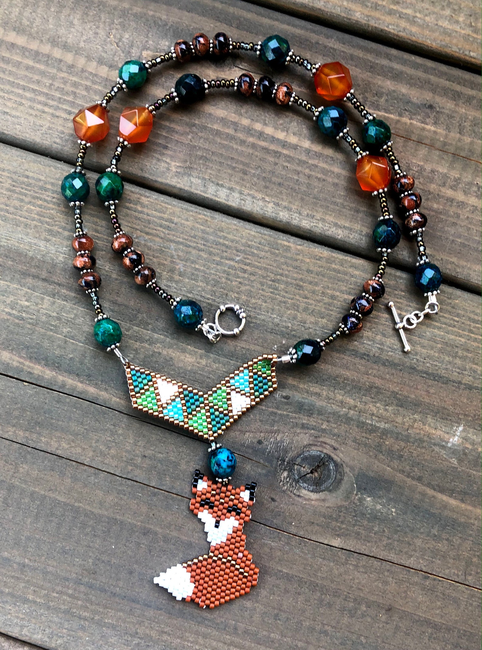 Miyuki Seed Bead Fox Necklace With Gemstones - Etsy