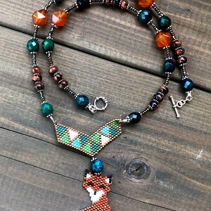 Miyuki Seed Bead Fox Necklace With Gemstones - Etsy