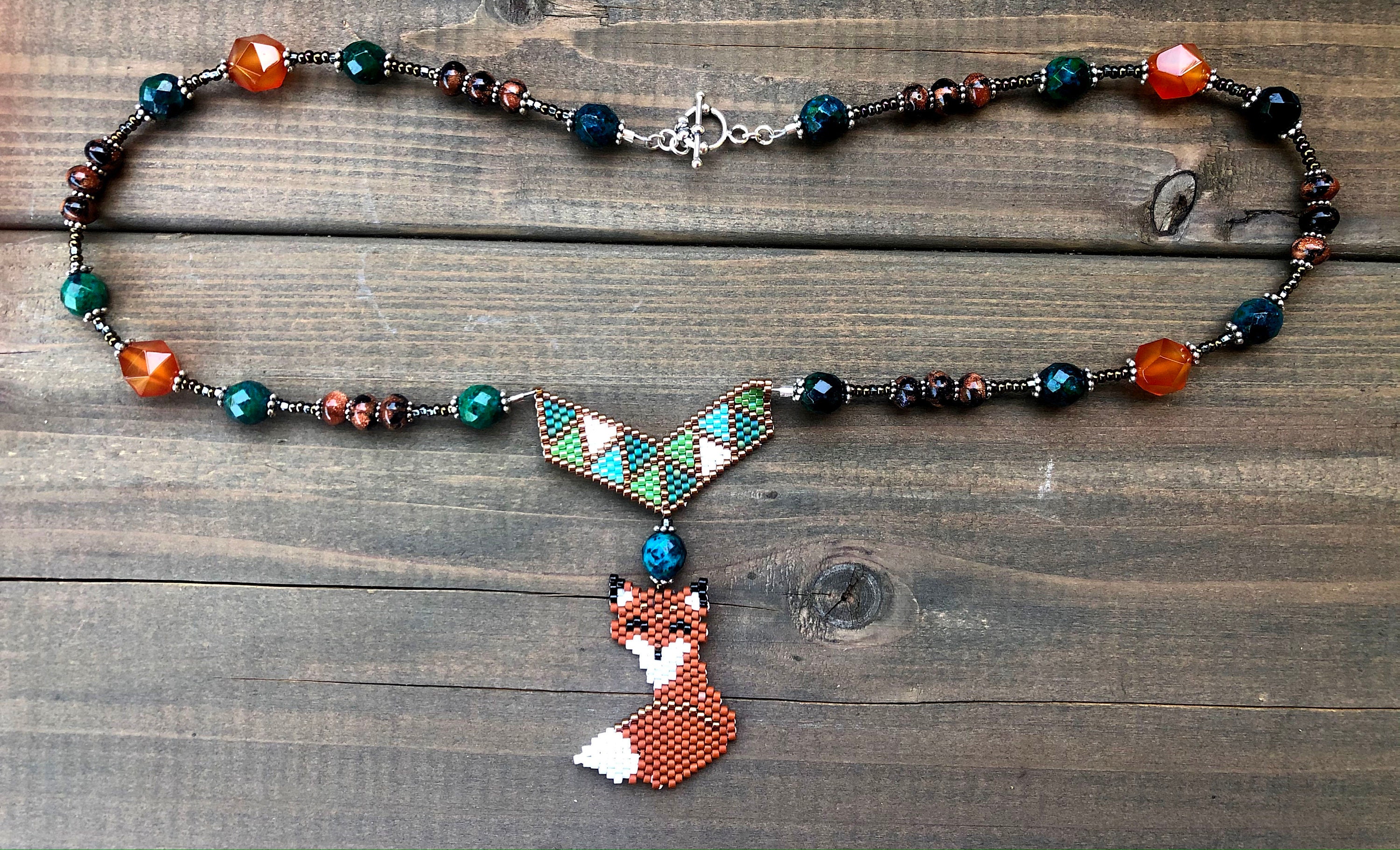 Miyuki Seed Bead Fox Necklace With Gemstones - Etsy