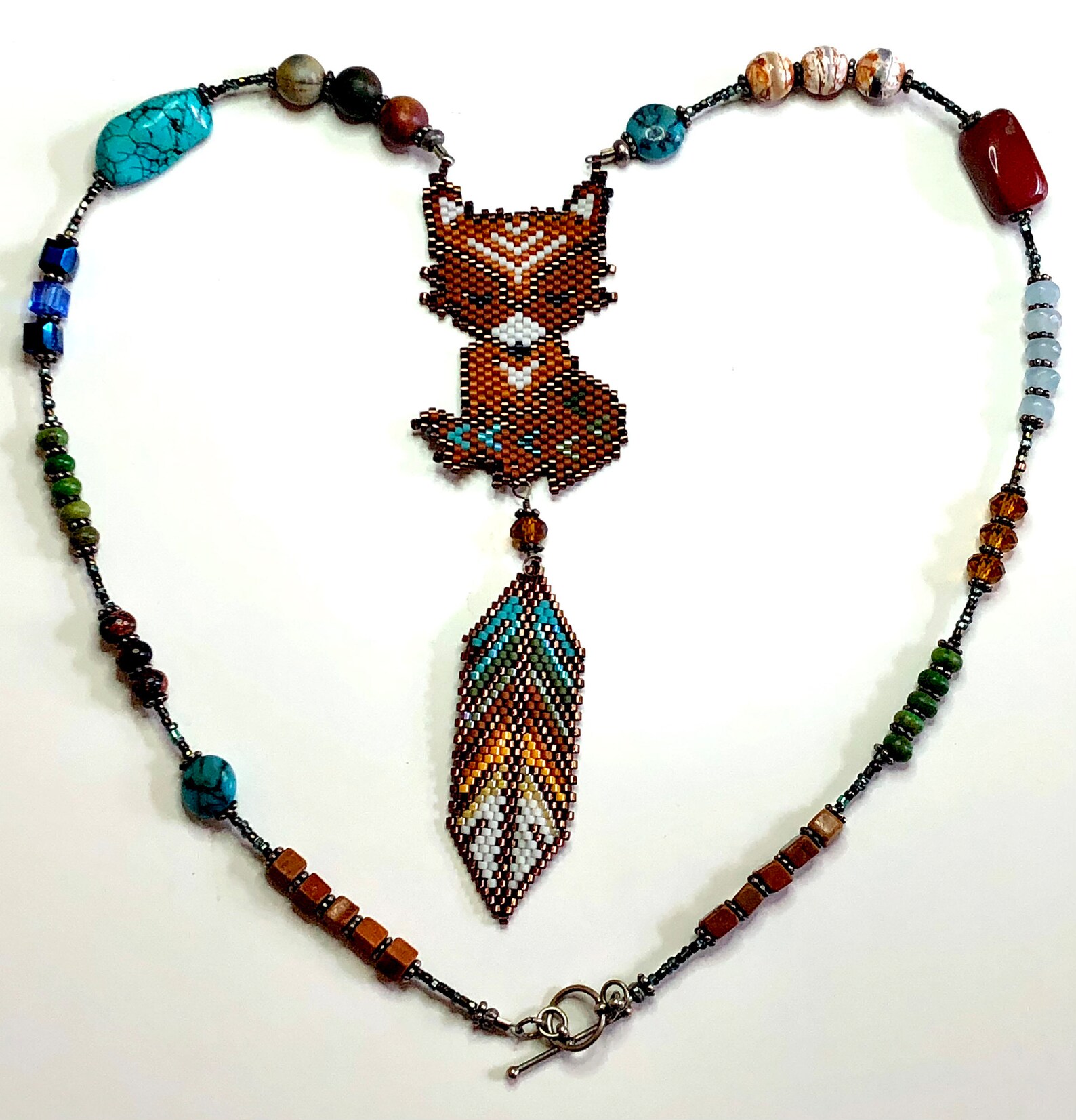 Peyote Stitch Red Fox Necklace: Gemstone Beaded, Southwest Style - Etsy