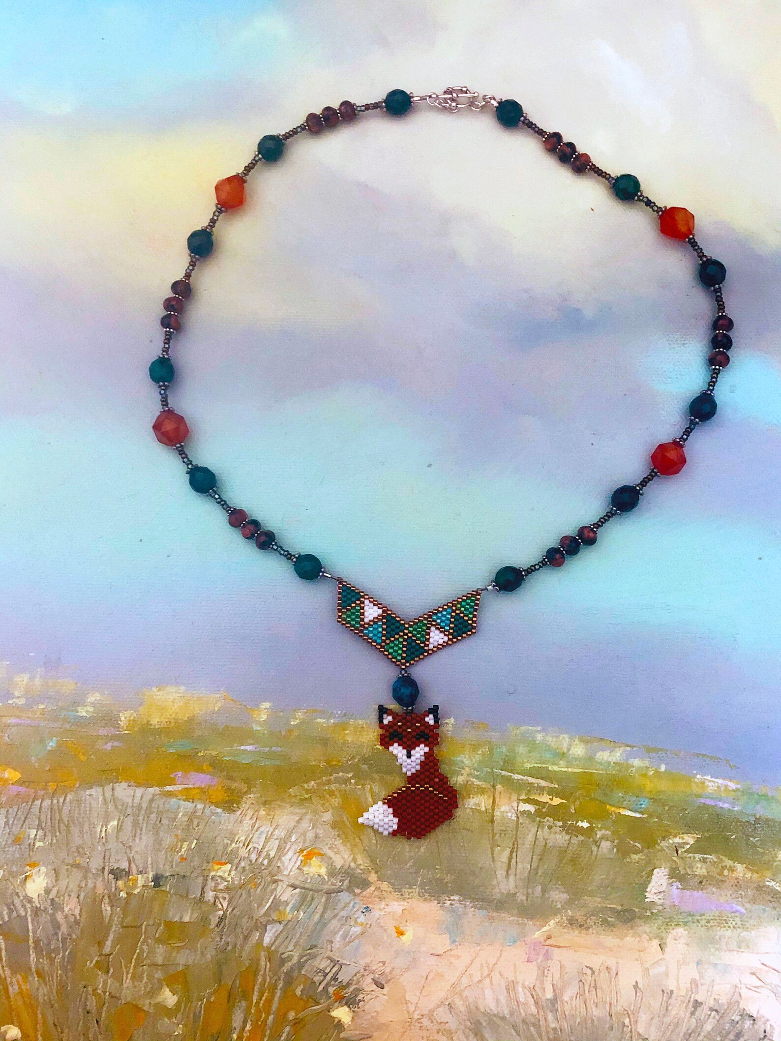 Miyuki Seed Bead Fox Necklace With Gemstones - Etsy