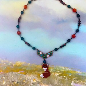 Miyuki Seed Bead Fox Necklace With Gemstones - Etsy