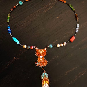 Peyote Stitch Red Fox Necklace: Gemstone Beaded, Southwest Style - Etsy