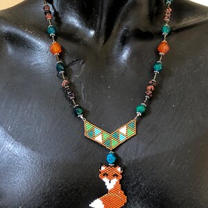 Miyuki Seed Bead Fox Necklace With Gemstones - Etsy