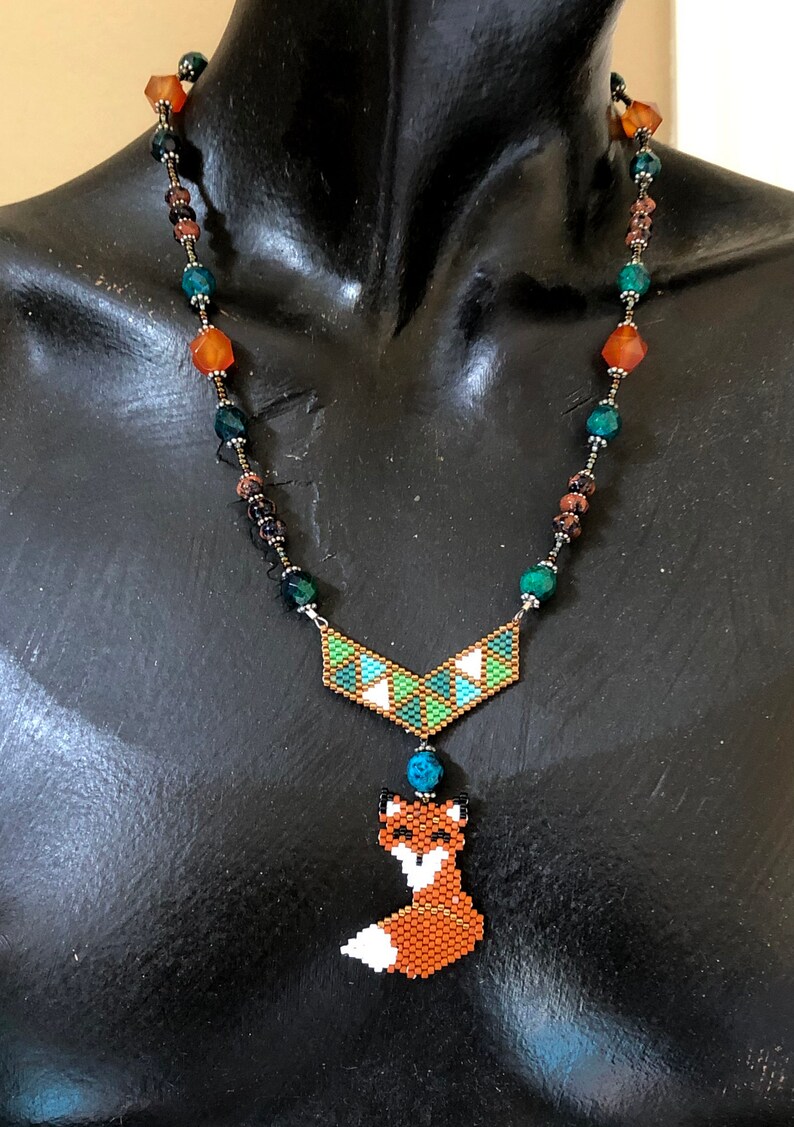 Miyuki Seed Bead Fox Necklace With Gemstones - Etsy
