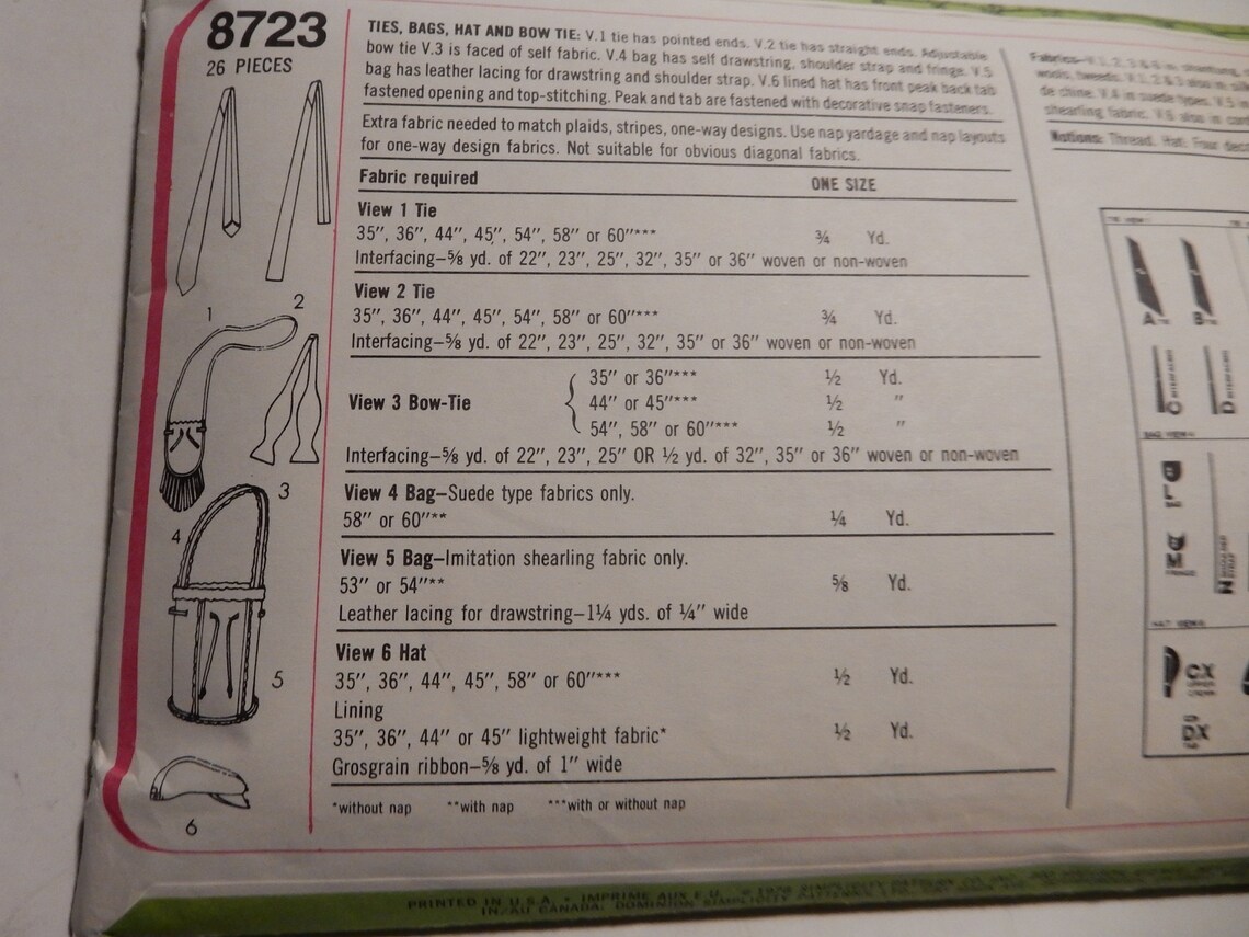 Simplicity 8723 Newsboy Cap Tie Drawstring Bag Pattern for | Etsy