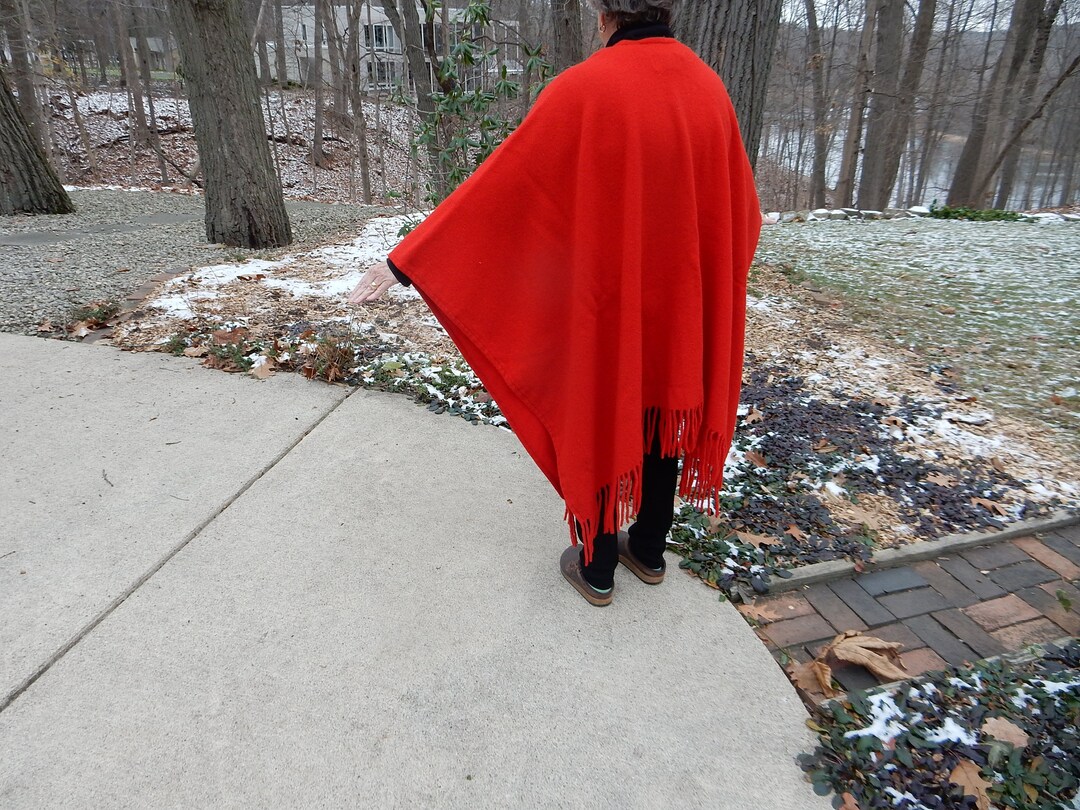 Pendelton Red Fringed Wool Cape - Etsy