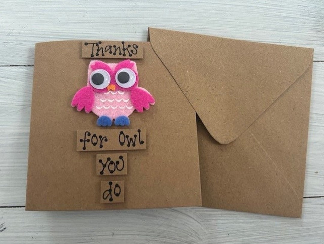Personalised Thank You Card Felt Owl With Googly Eyes Handmade - Etsy