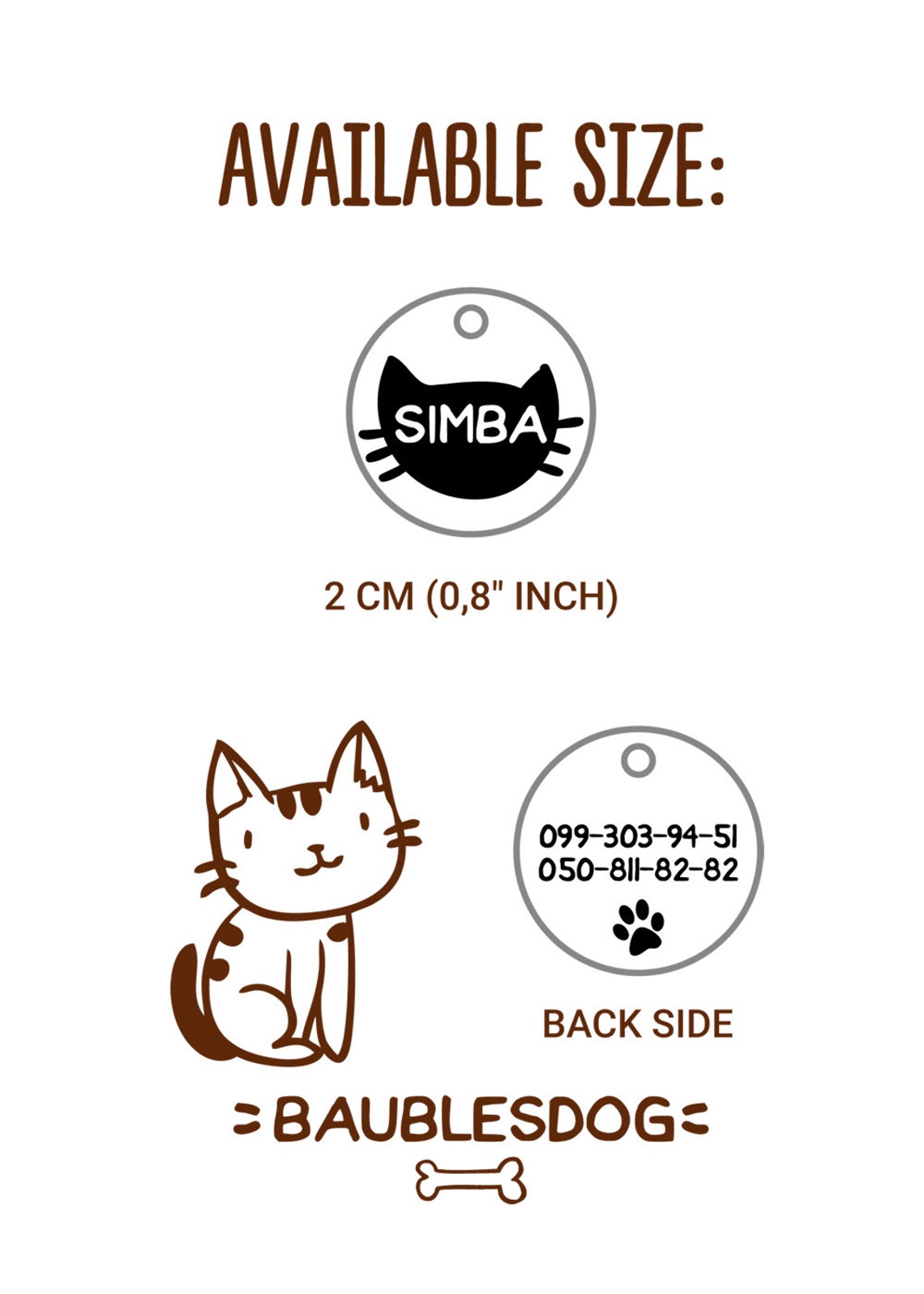 Cat id tag round circle cat tags small dog tags custom | Etsy