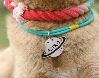 Personalized Planet Saturn Dog Tag, Space Id Tag , Rocket Dog Tag ...