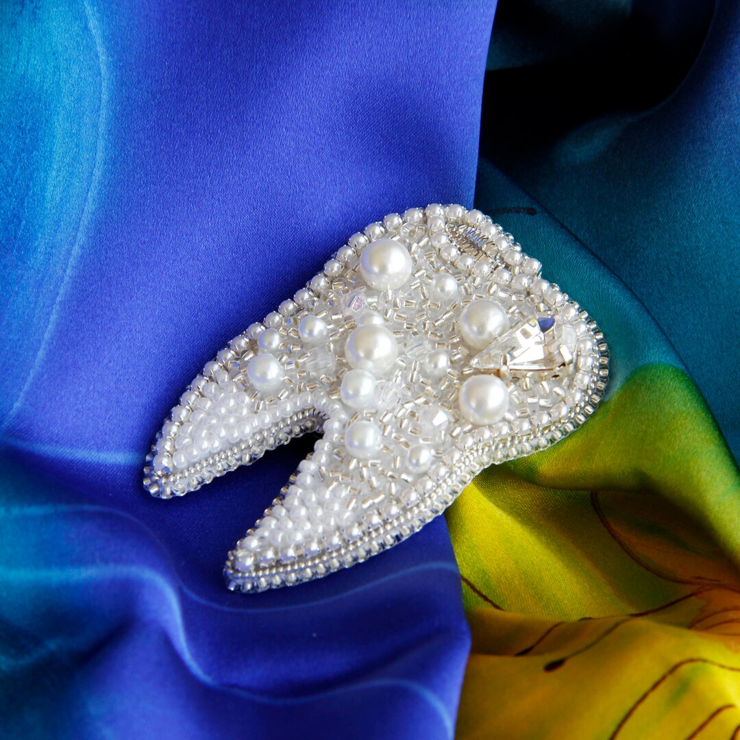 Pearl Tooth Brooch, Handmade Fun Dental Office Accessory, Bead ...