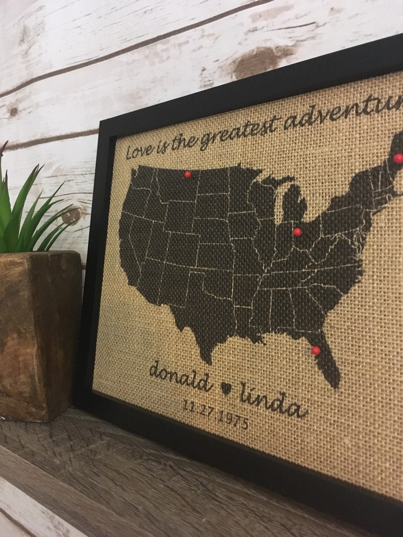 11x14 Framed Burlap Push Pin Travel Map Outline of - Etsy