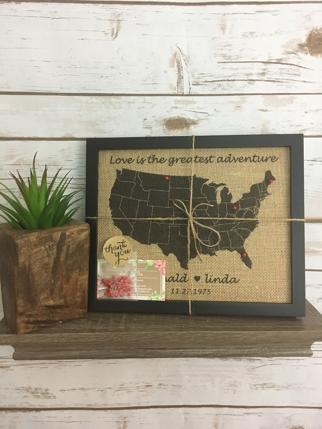 11x14" Framed Burlap Push Pin Travel Map Outline of United States, US ...