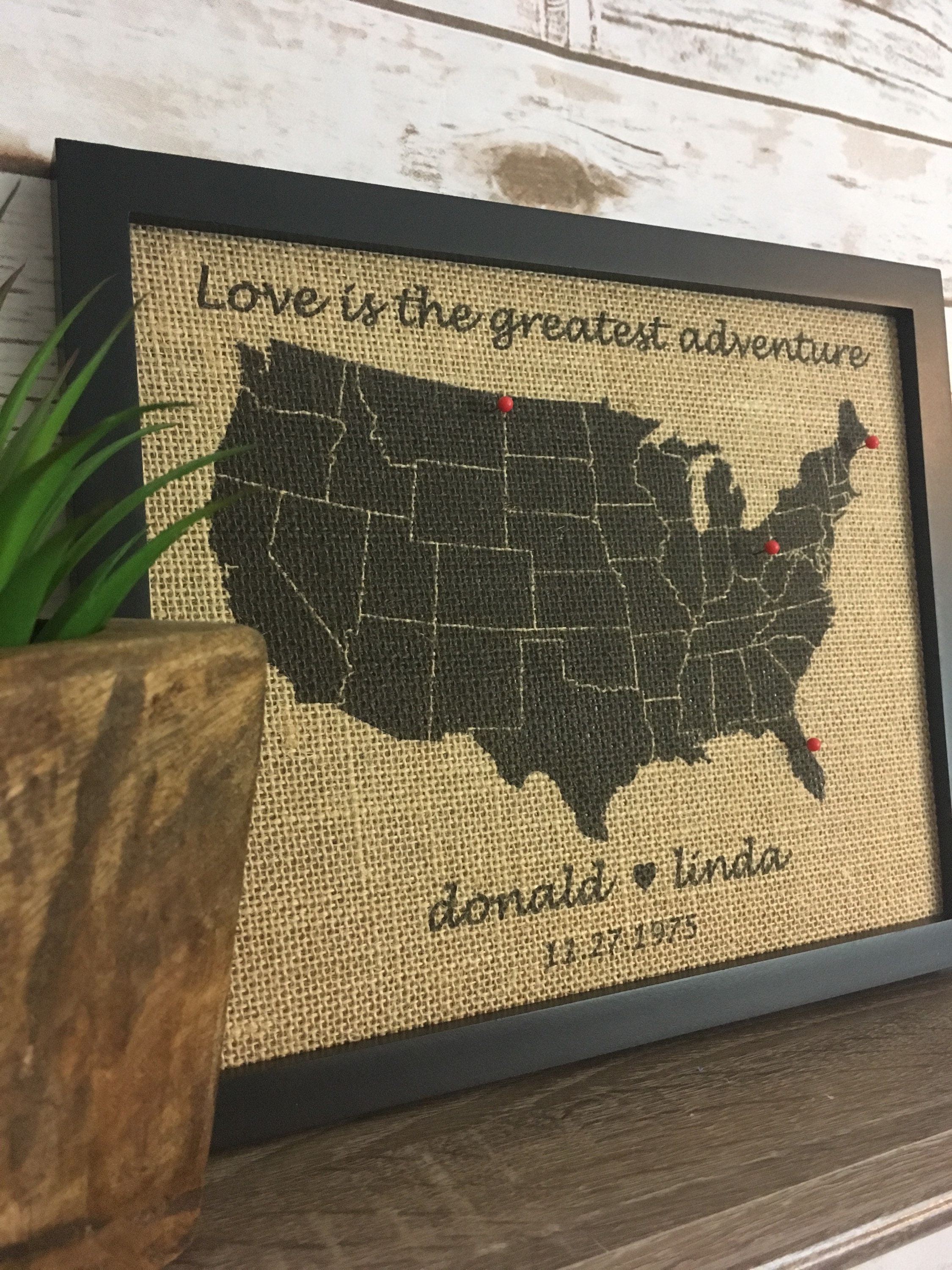 11x14" Framed Burlap Push Pin Travel Map Outline of United States, US ...