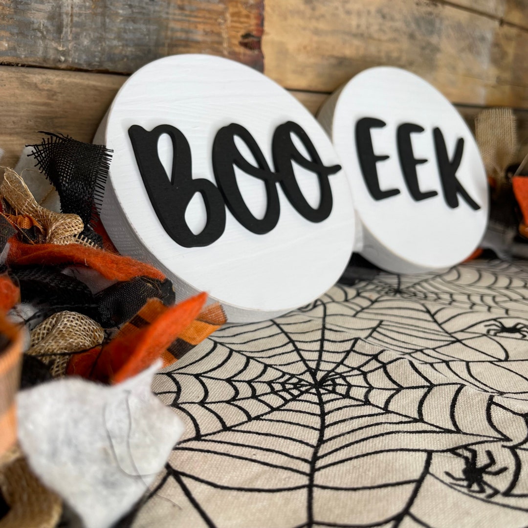 Boo Eek Round Wood Set 3D Wood Signs Halloween Sign Mini - Etsy