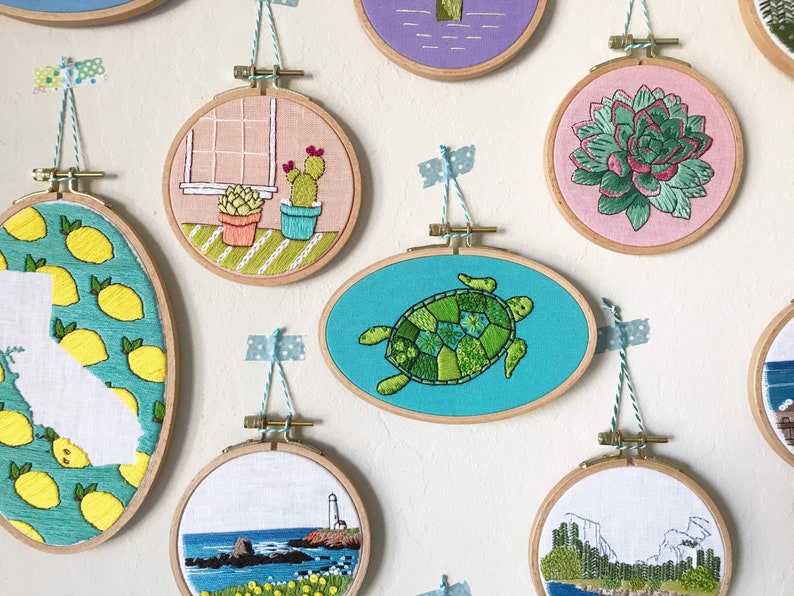 Hand Embroidery Kit Green Sea Turtle Embroidery Hoop Art | Etsy