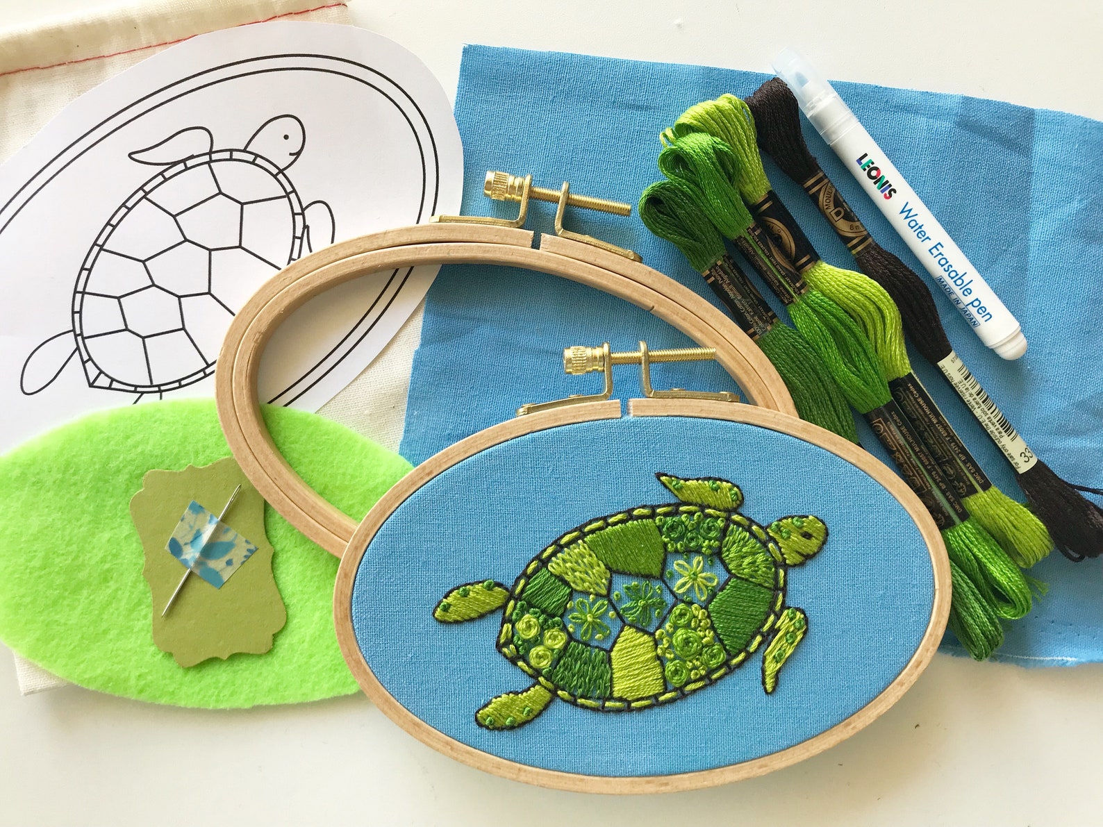 Green Sea Turtle, Beginner Hand Embroidery Pattern PDF, DIY Hoop Art ...
